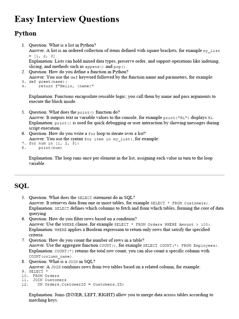 Easy Interview Questions | PDF | Machine Learning | Microsoft Excel