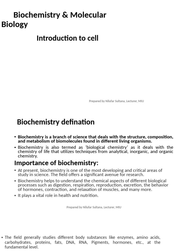 Biochemistry Chapter 1 | PDF | Cell (Biology) | Eukaryotes
