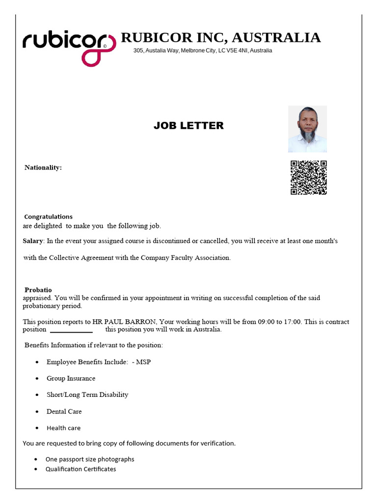 Job Offer Letter for Food Packaging Role | PDF | Employment | Business