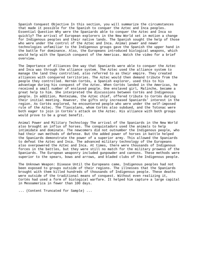 Spanish Conquest Lesson | PDF | Spanish Colonization Of The Americas ...