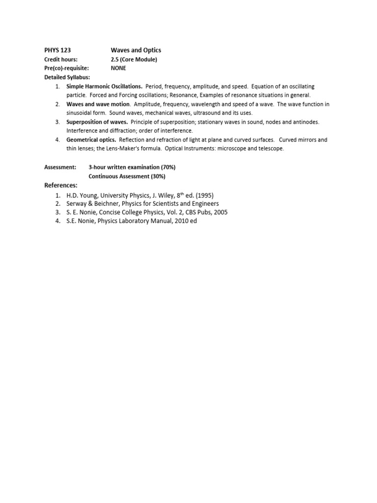 PHYS 123waves and Optics | PDF