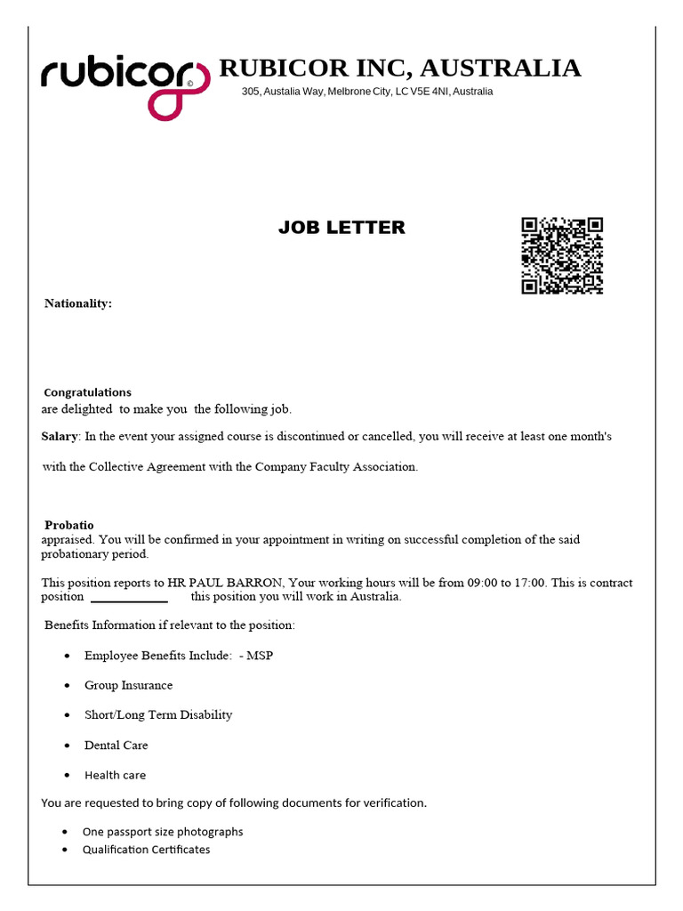 Mohammed Anamul Hoque - Job Offer Letter... | PDF | Employment | Business