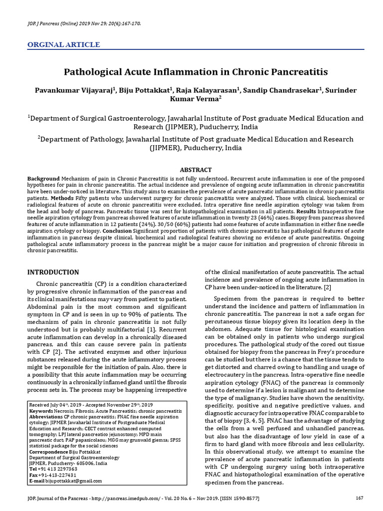 Acute Inflammation in Chronic Pancreatitis | PDF | Pancreas | Pathology