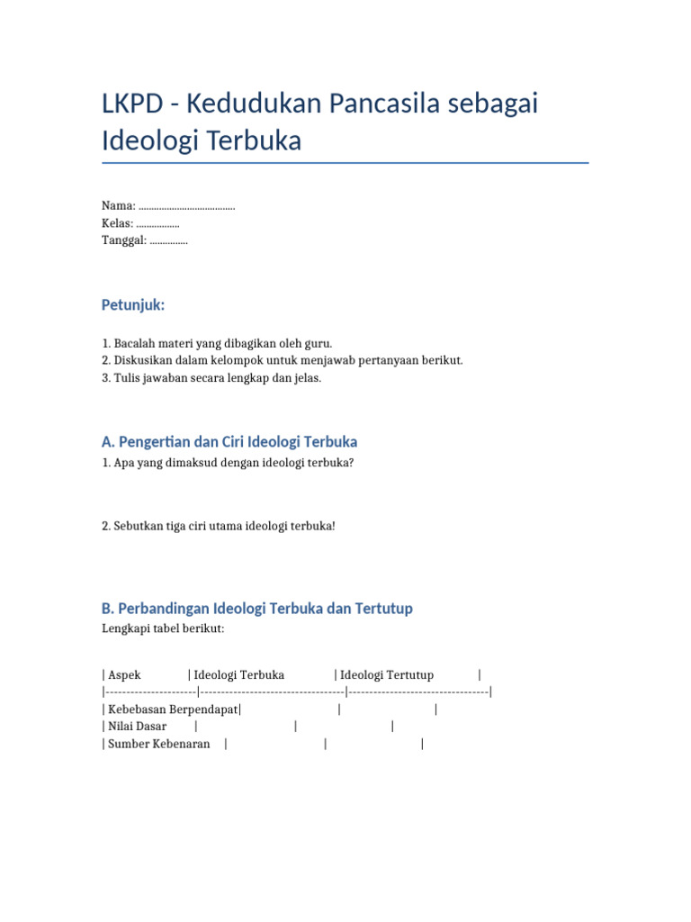LKPD PPKN Pancasila Ideologi Terbuka | PDF