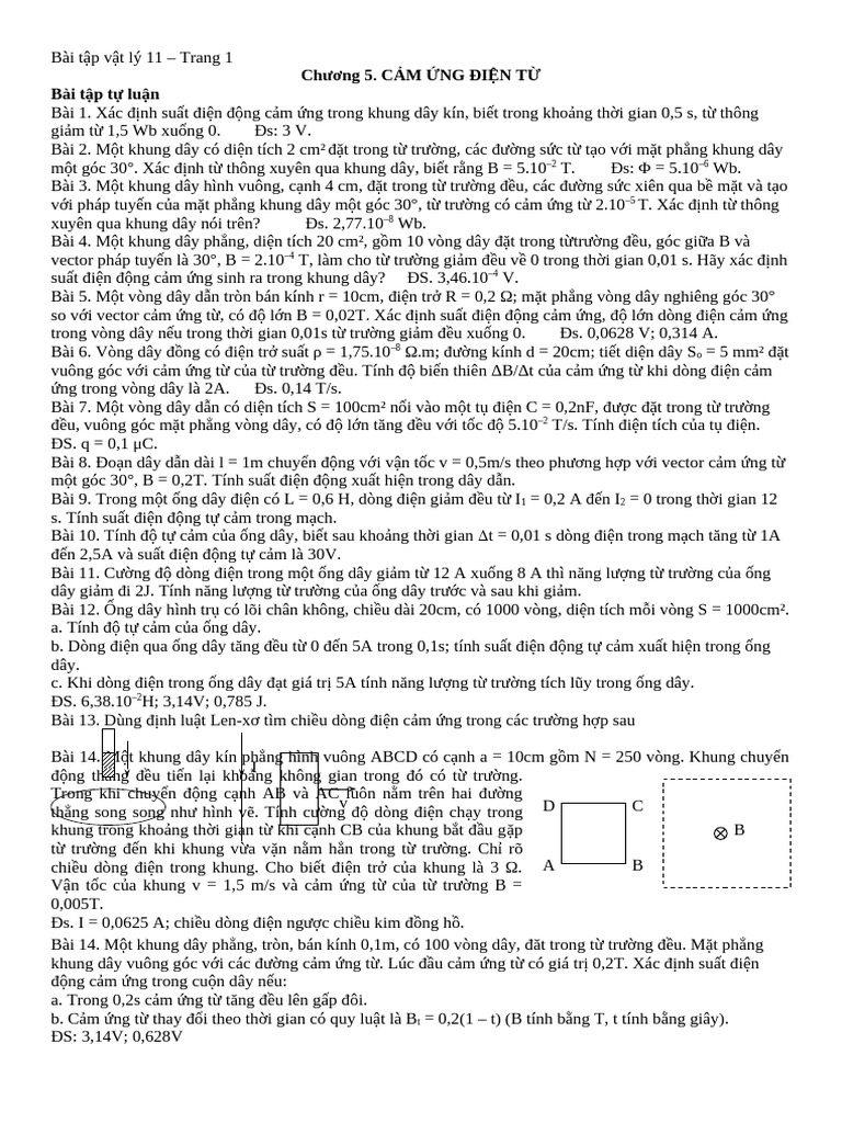 BT Cam Ung Dien Tu Chuong 5 Vat Ly 11 | PDF