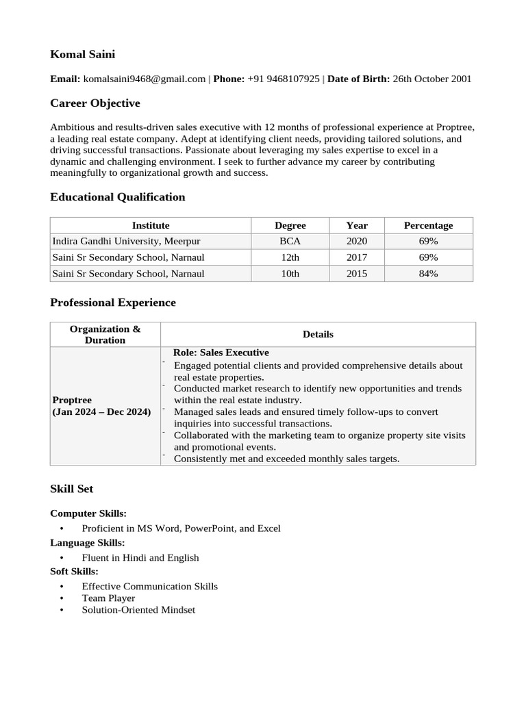 Komal CV | PDF