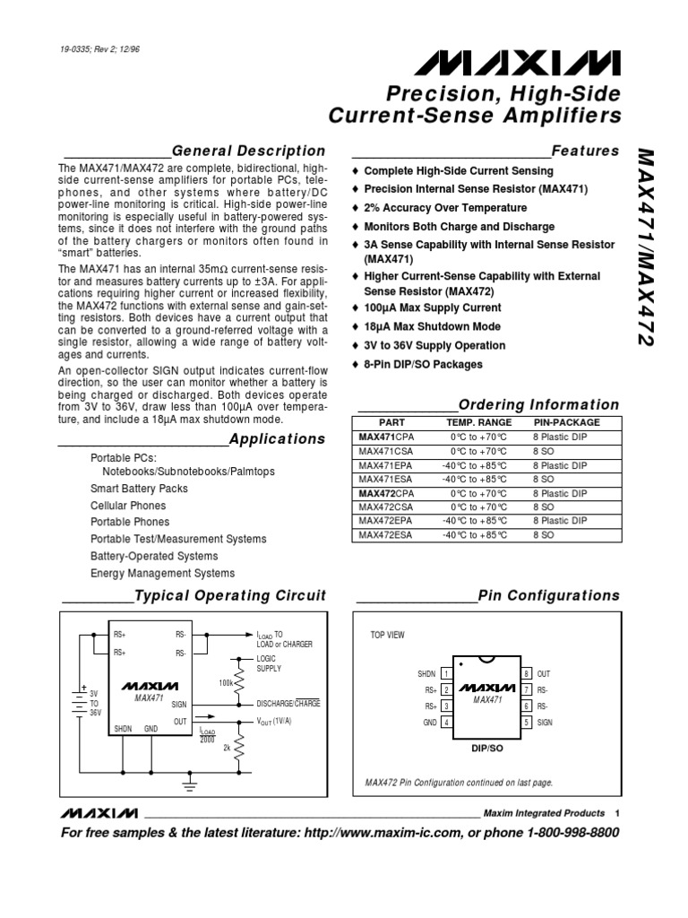 Max471 Max472 | PDF | Amplifier | Resistor