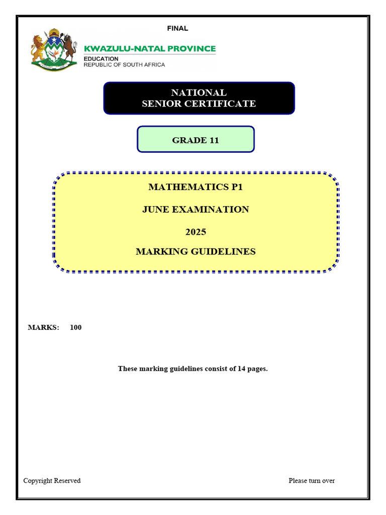 Mathematics p1 Final GR 11 June 2025.marking Guideline - Final | PDF