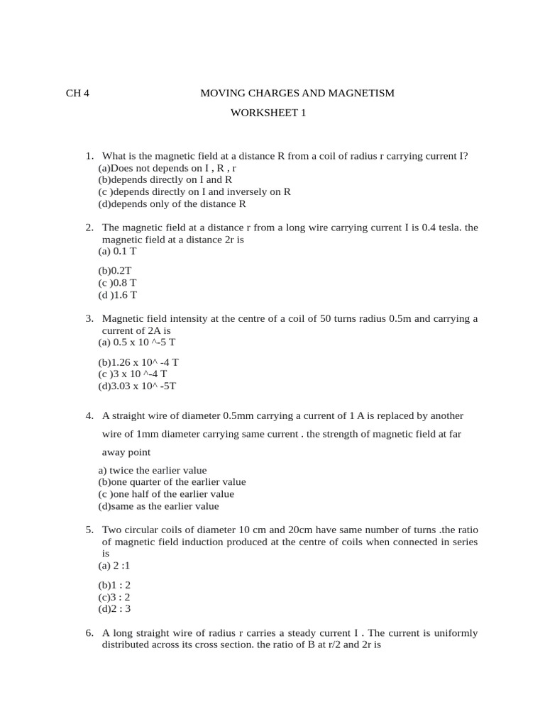 CH 4 Moving Charges and Magnetism-1 | PDF | Magnetic Field | Electron