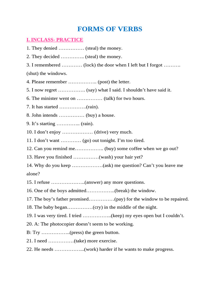 Btvn Session 14 - Forms of Verbs | PDF