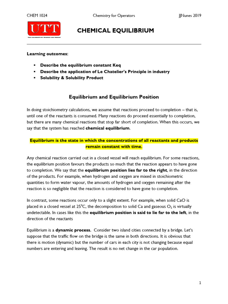 Effects of Changes on Equilibrium | PDF | Chemical Equilibrium ...