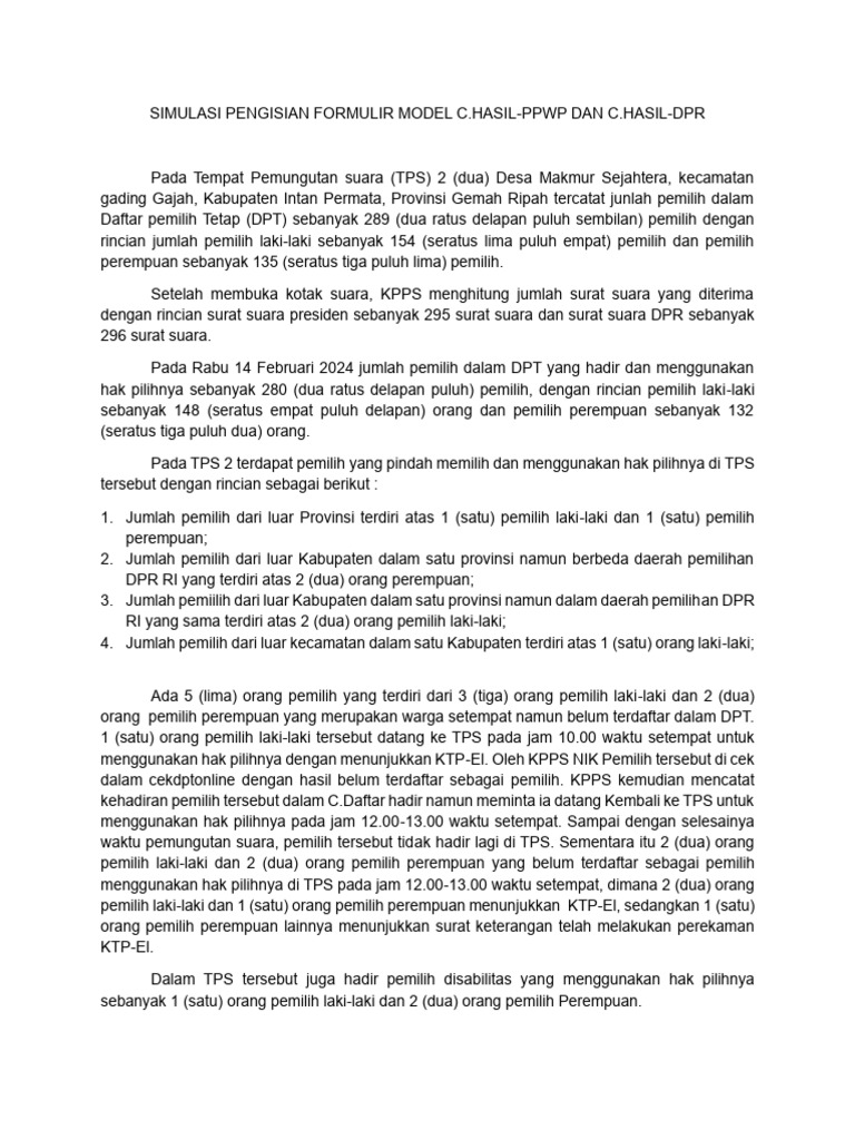 Simulasi Pengisian Formulir Pemilu TPS 2 | PDF