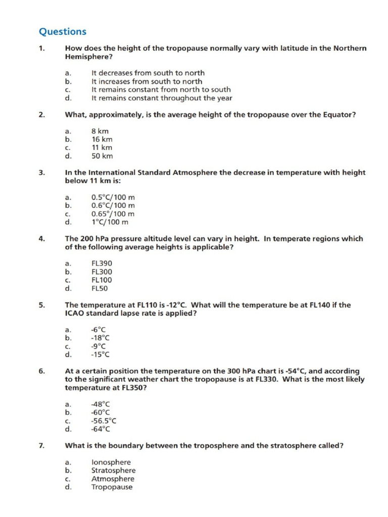 CPL/APTL Aviation Meteorology Oxford Practice Question | PDF