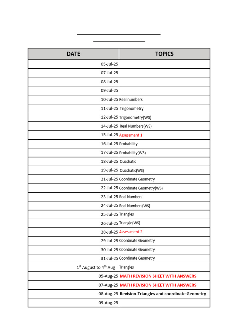 Holiday Study Plan - Grade X | PDF