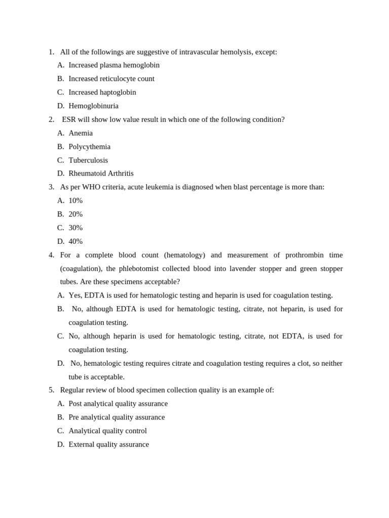 Hema Model Exam Question | PDF | Anemia | White Blood Cell