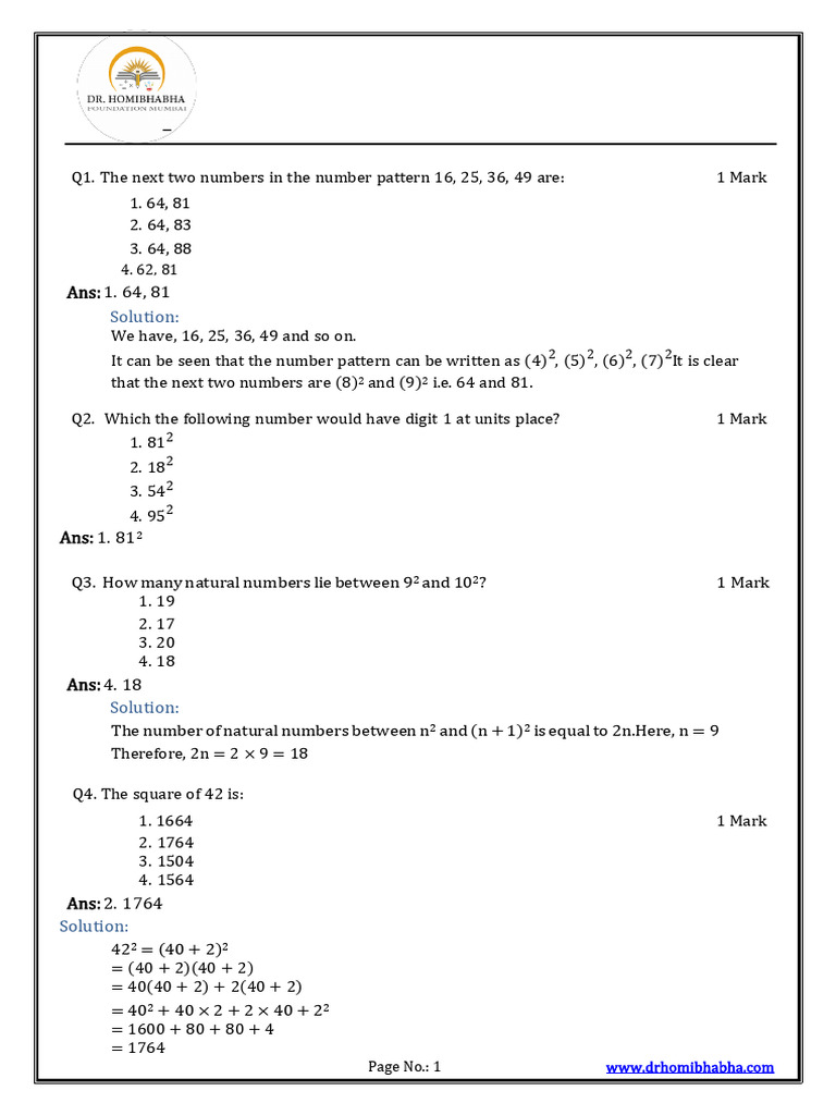 Squares and Square Roots Worksheet C | PDF | Mathematical Objects ...