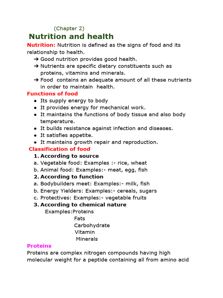 (Chapter 2) Nutrition and Health Notes-1 | PDF | Nutrition | Diet ...