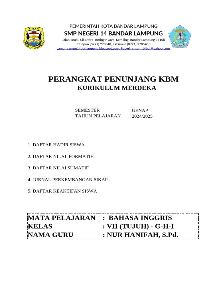 Perangkat Penunjang Kelas Vii | PDF