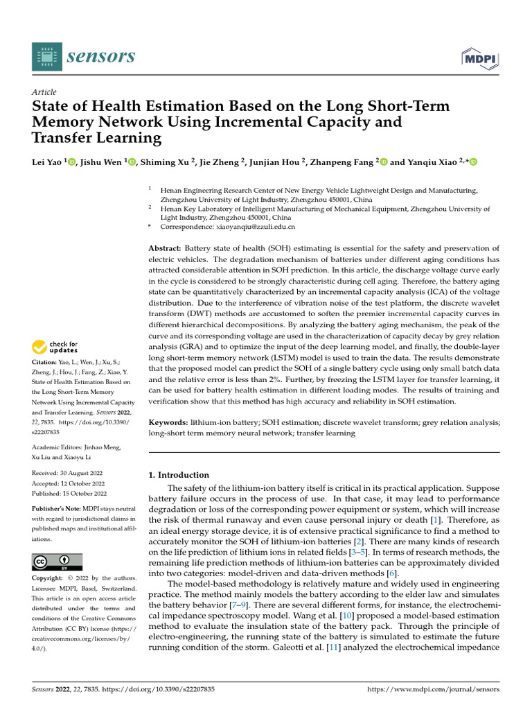 State of Health Estimation Based On The Long Short-Term Memory Network Using Incremental ...