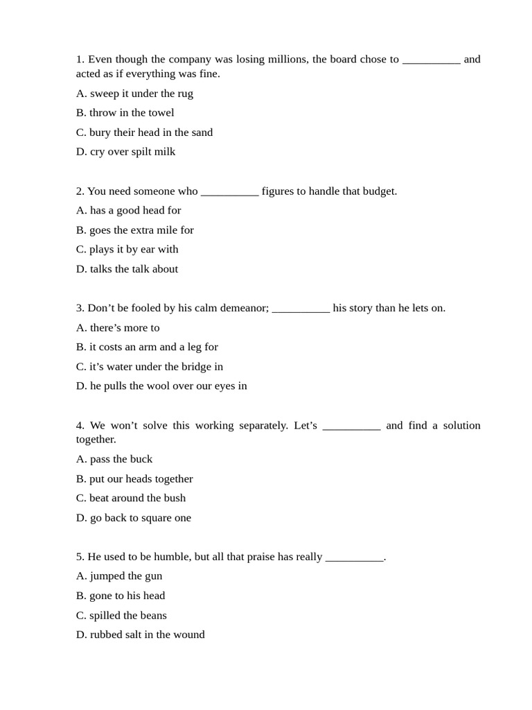 Parts of Body Idiom Practice | PDF