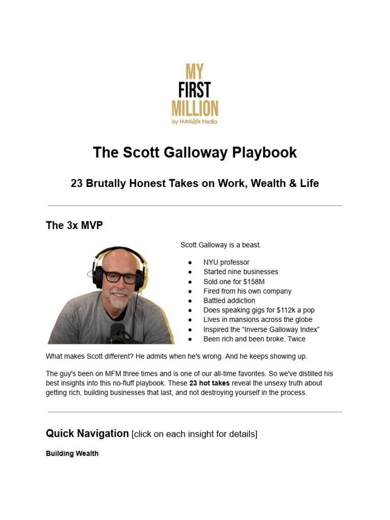 Scott Galloway's Wealth Playbook | PDF | Diversification (Finance) | Wealth