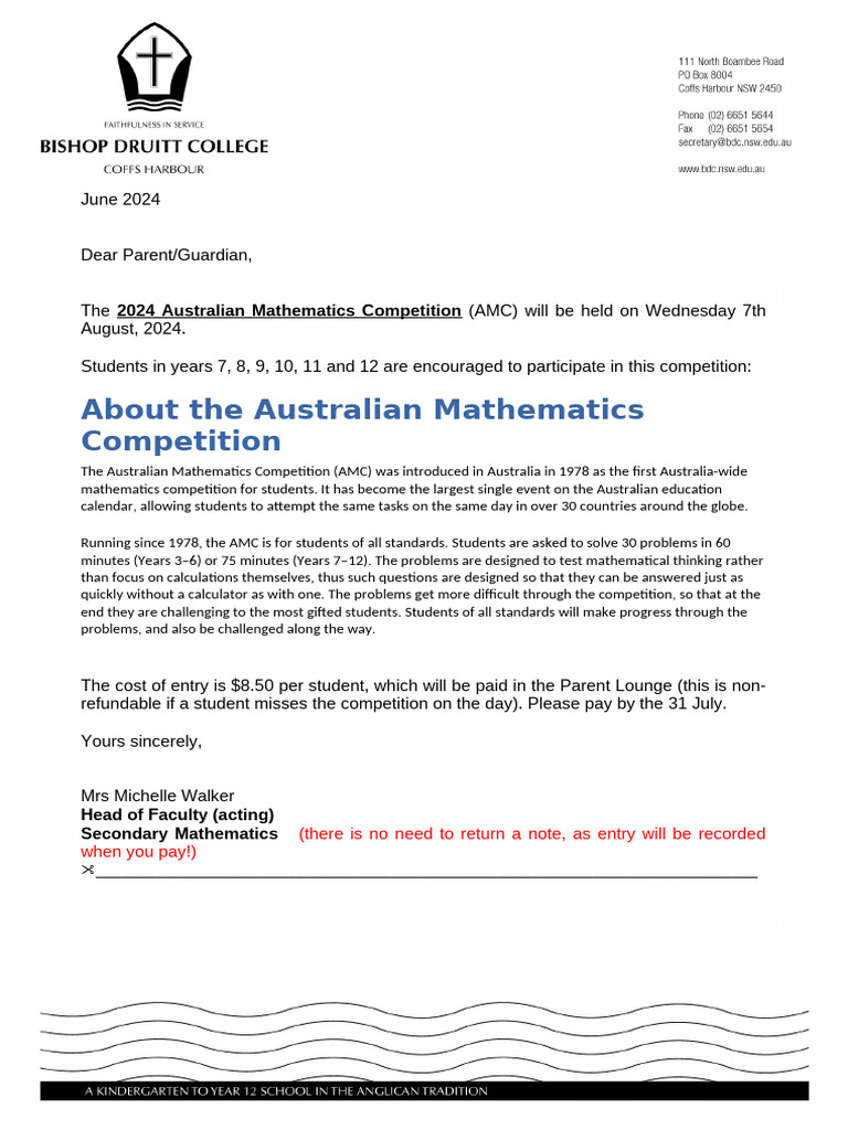 2024 Australian Maths Competition Details | PDF