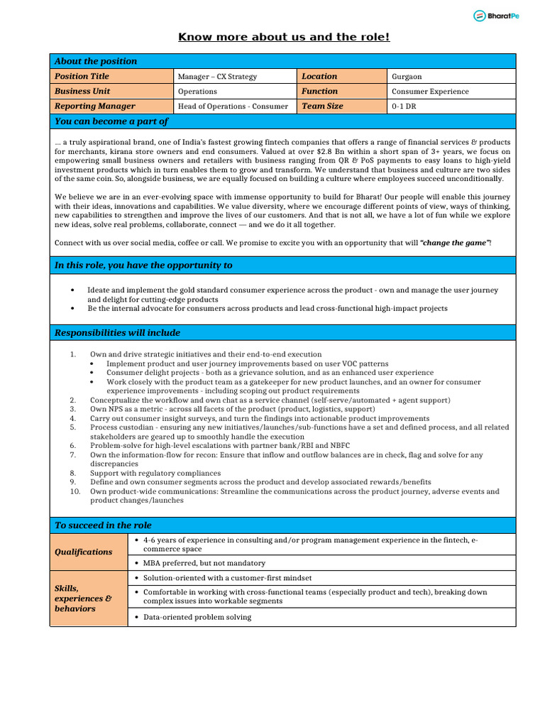 JD Template - Manager - CX Strategy | PDF | Economies | Business