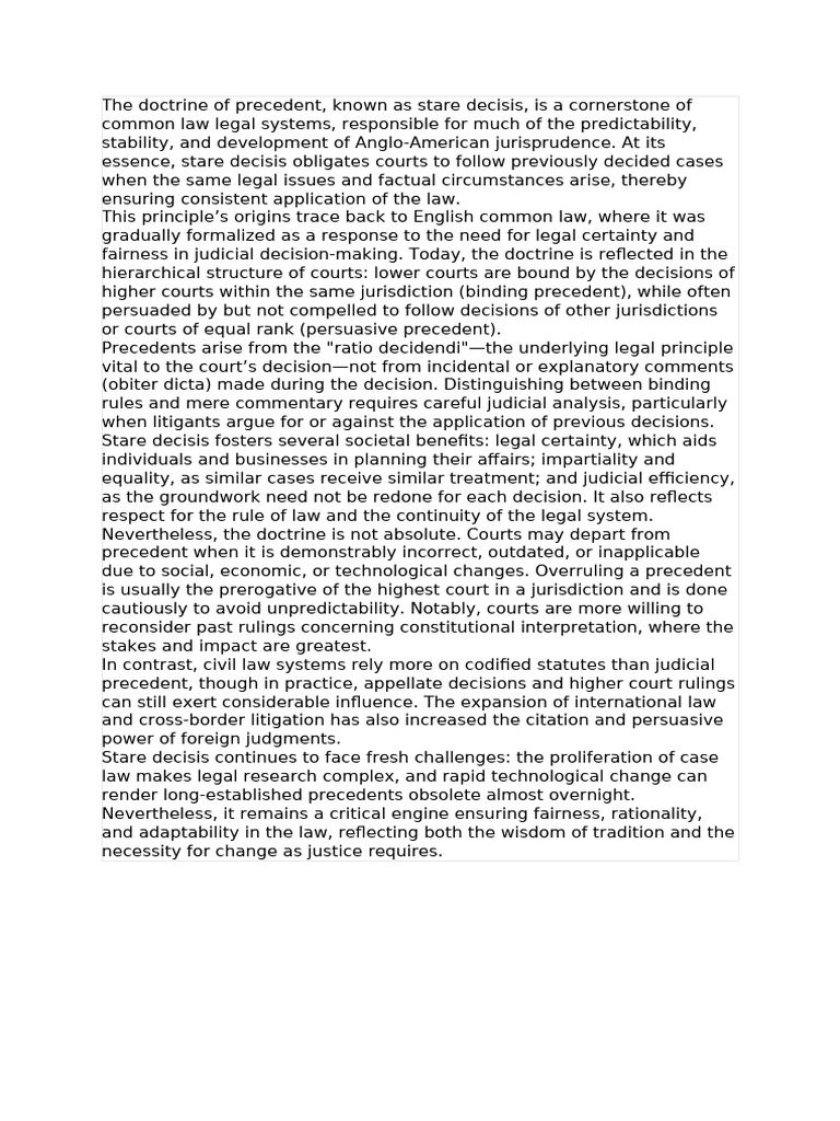The Doctrine of Precedent (Stare Decisis) | PDF | Precedent | Judiciaries