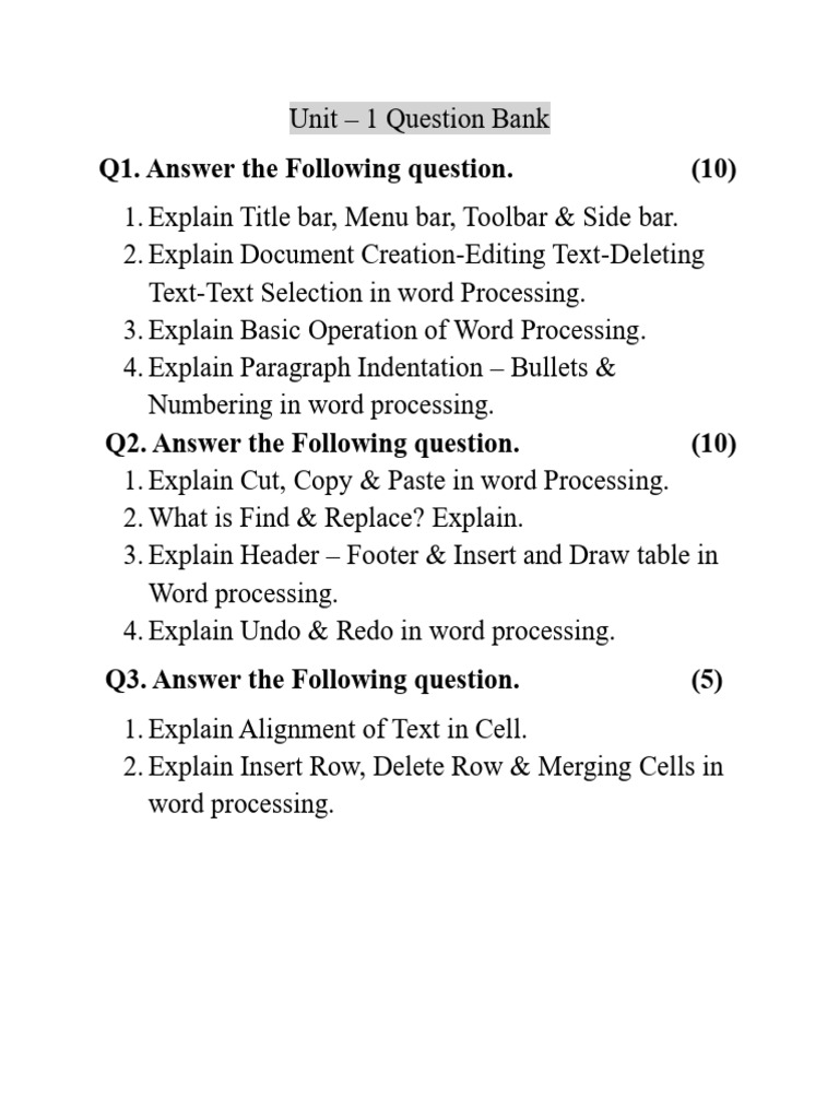 Question Bank Unit - 1 | PDF