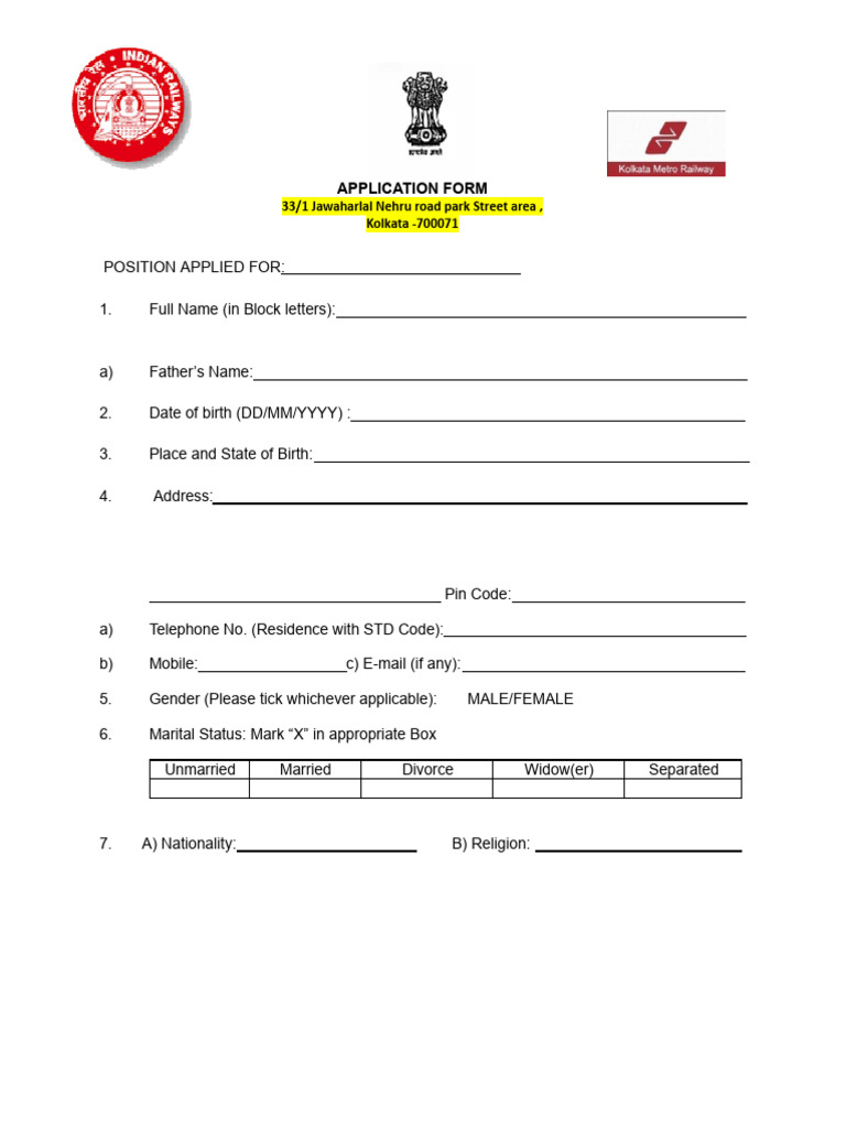 Metro Rail Application Form | PDF