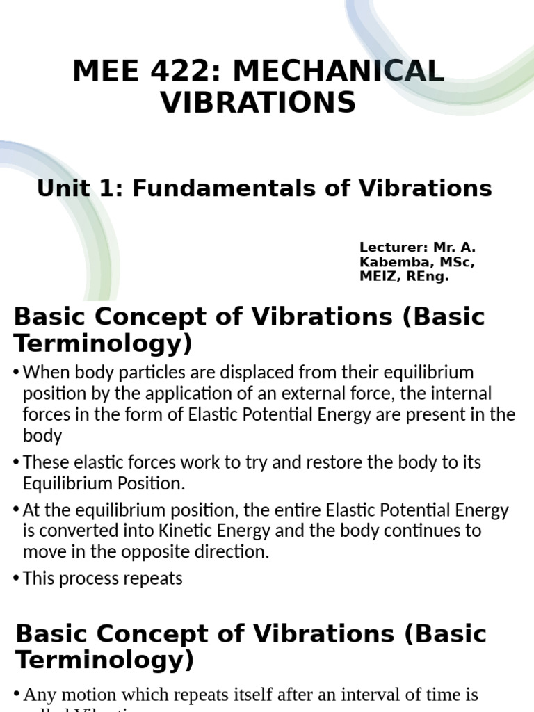 MEE 422 - Mechanical Vibrations - Unit 1 | PDF | Oscillation | Damping