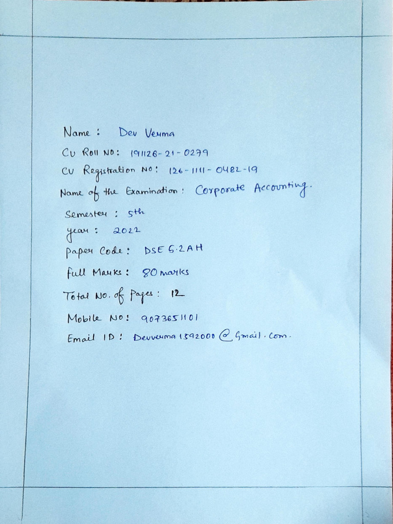 Corporate Accounting Answer Sheet | PDF