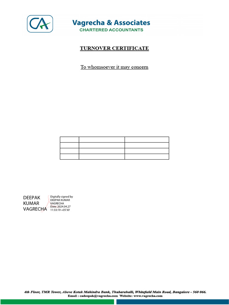 Turnover Certificate Final | PDF