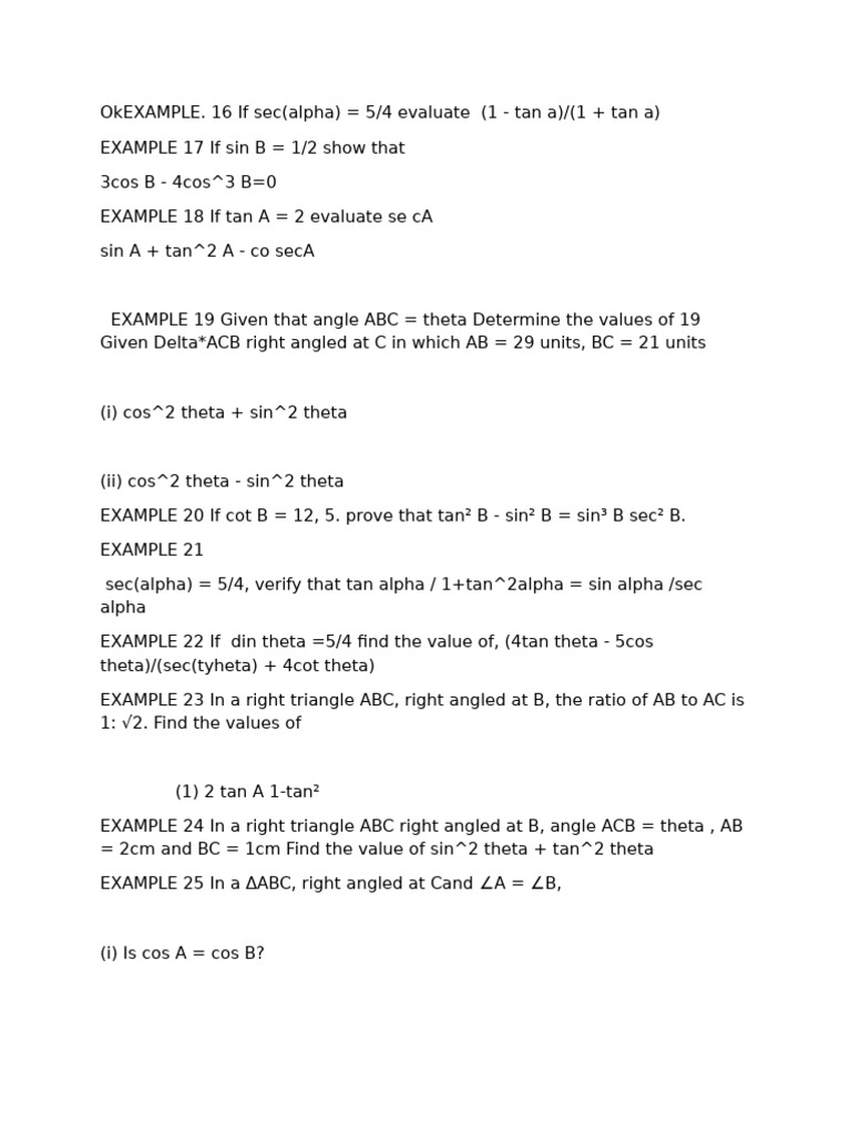 Trigonometry Ration Class 10 | PDF