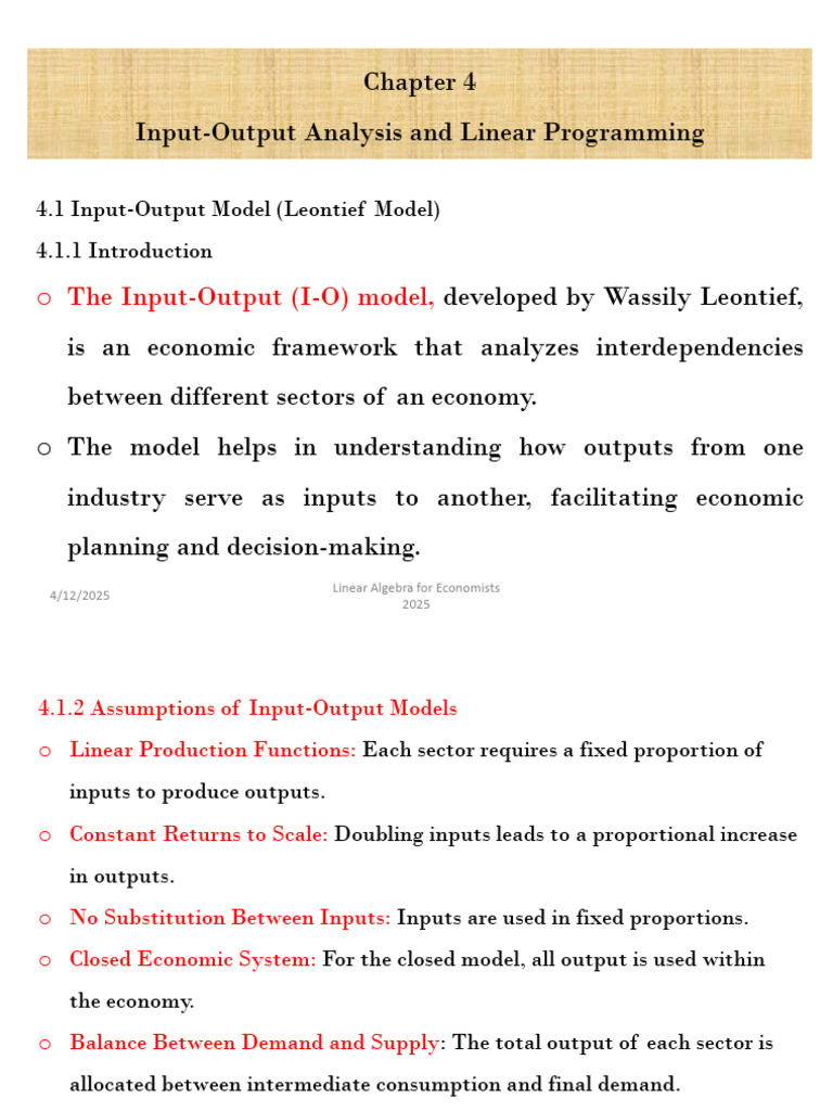 Chapter 4 Linear Algebra For Economists IO Model Revised | PDF | Input–Output Model | Economics