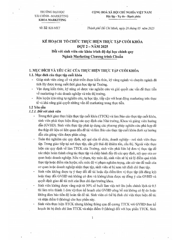 32 - KH Thuc Tap Cuoi Khoa Dot 2 - 2025 - Chuan | PDF