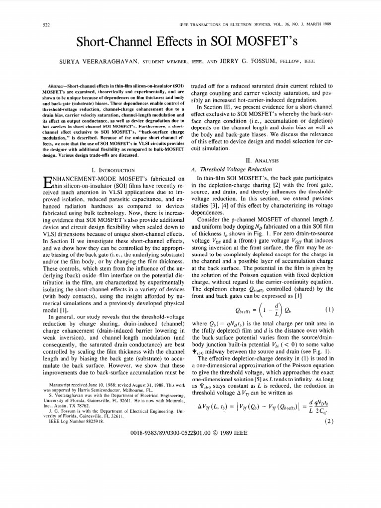Short-Channel Effects in SOI MOSFETs | PDF | Mosfet | Field Effect Transistor