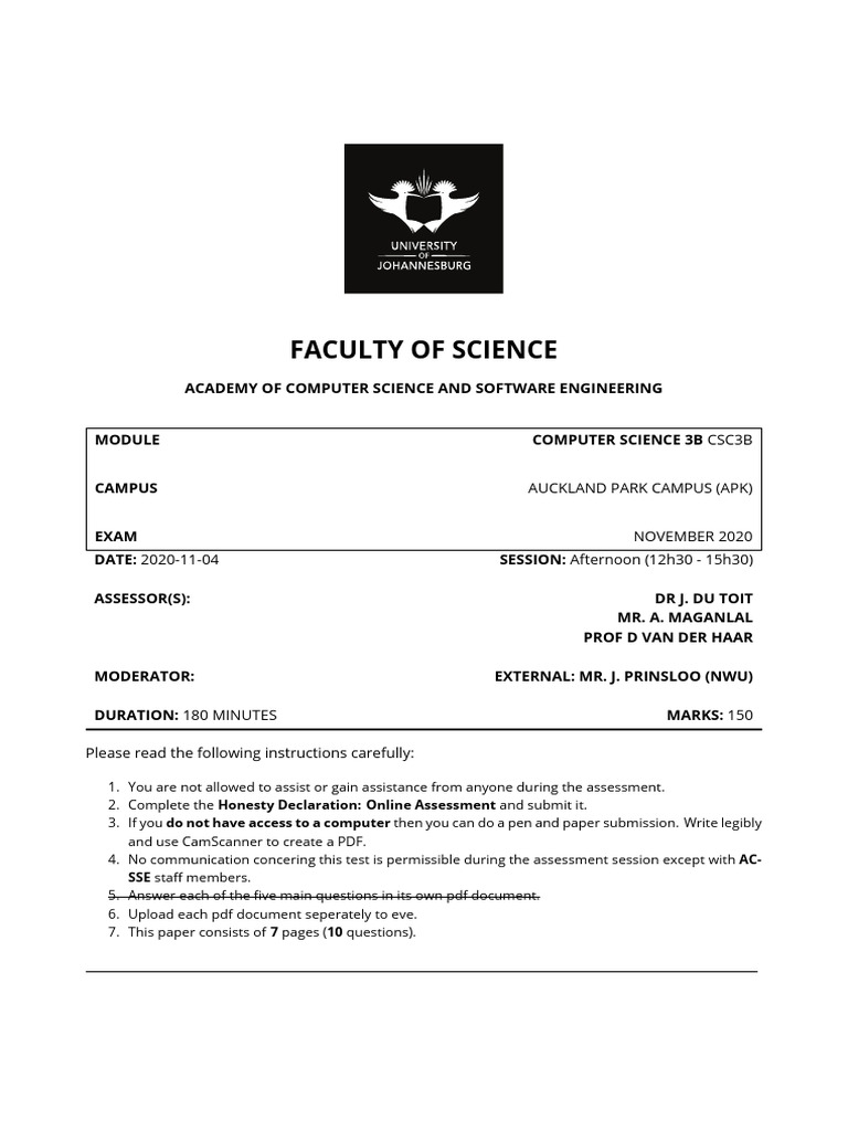 Acsse Csc3b 2020 Exam Main | PDF | Encryption | Input/Output