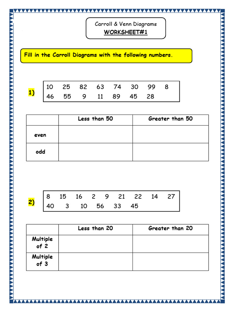 Grade 1 Carroll & Venn Diagrams Worksheets | PDF