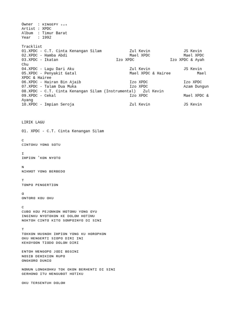 Tracklist Timur Barat 1992 | PDF