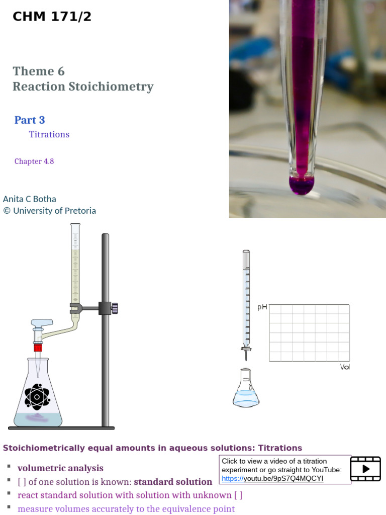 Theme6 Part3 Reaction Stoichiometry Titrations (Ch4.8) ACB 171 2022 | PDF | Titration | Chemistry