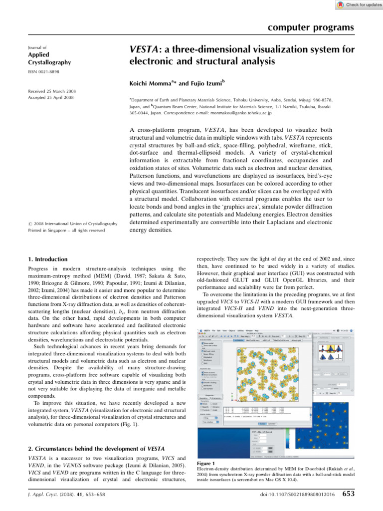 Journal of Applied Crystallography - 2008 - Momma - VESTA A Three ...
