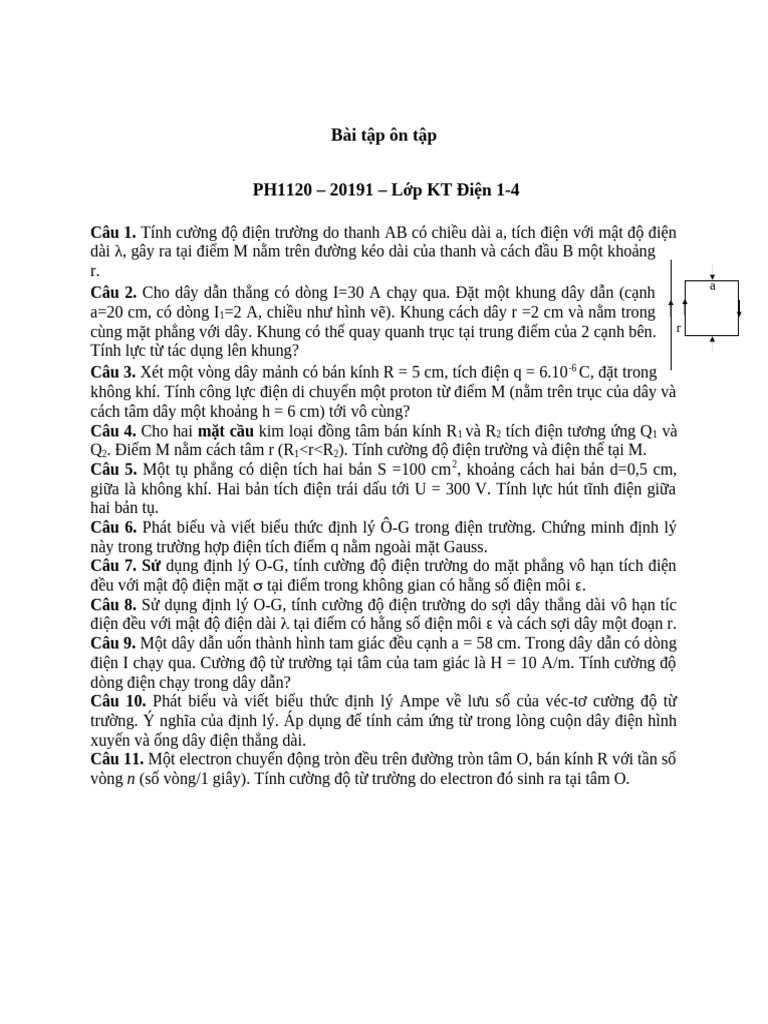 Ph1120 Bai Tap Lam Them Dien 1 4 K63 | PDF