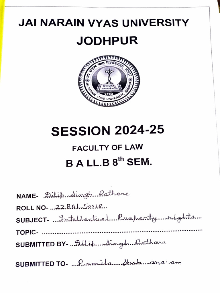 Ipr Project - Dilip Singh | PDF | Patent Law | Intellectual Property Law