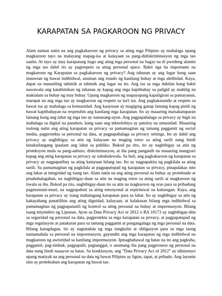 Reflection Sa Pagkakaroon NG Privacy | PDF