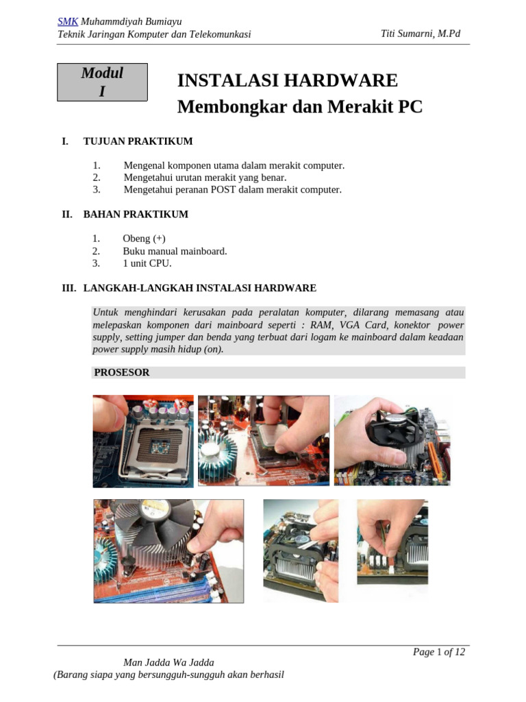 Materi Pembelajaran Pertemuan 23 Perakitan Komputer | PDF