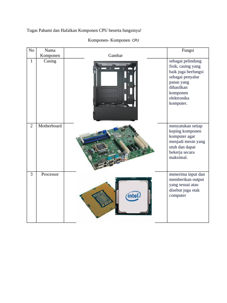 Tugas DPK TJKT Pengenalan Komponen CPU Beserta Fungsinya | PDF