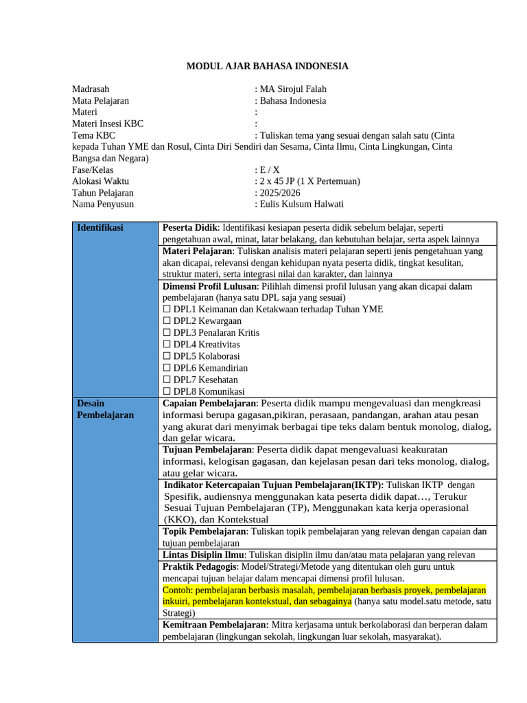 Template Modul Ajar Deep Learning - Revisi | PDF