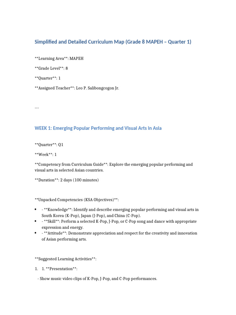 Grade8 MAPEH Curriculum | PDF | Cosplay | Gender