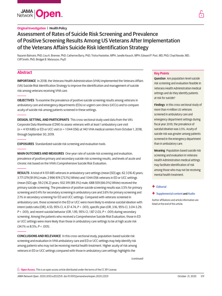 Veterans Suicide Risk Screening Outcomes | PDF | Veterans Health ...